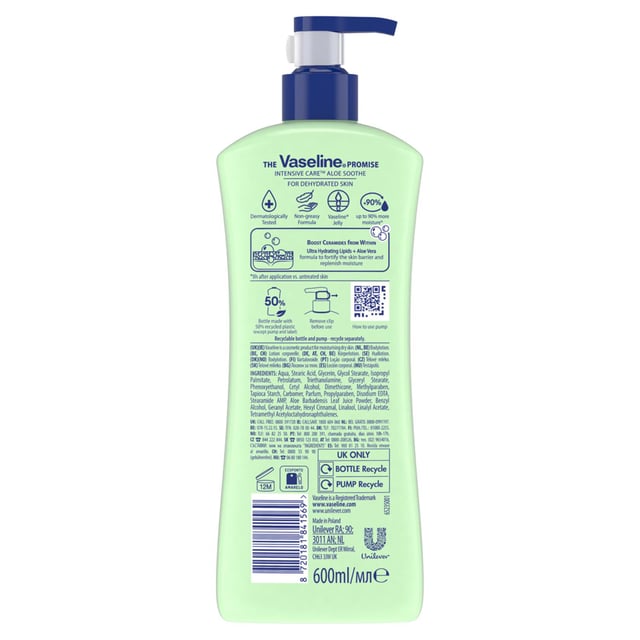 Vaseline Intensive Care Aloe Soothe Body Lotion, 600ml for Dry Skin Care