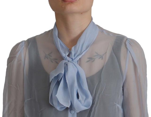 Durchsichtige Seidenbluse mit Schleifenkragen