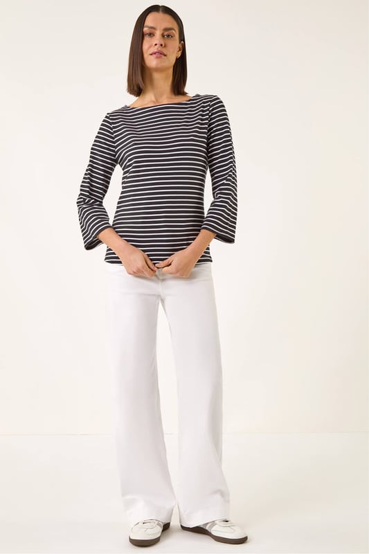 Stripe Print Boat Neck Top