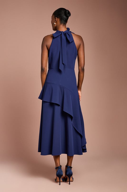 High Neck Corsage Detail Midi Dress