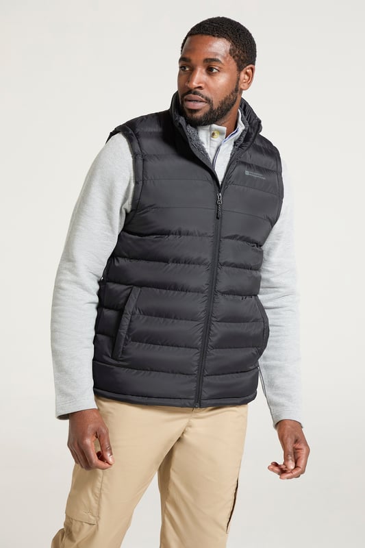 'Seasons' Men's Fur Lined Padded Gilet Water Resistant Jacket Black
