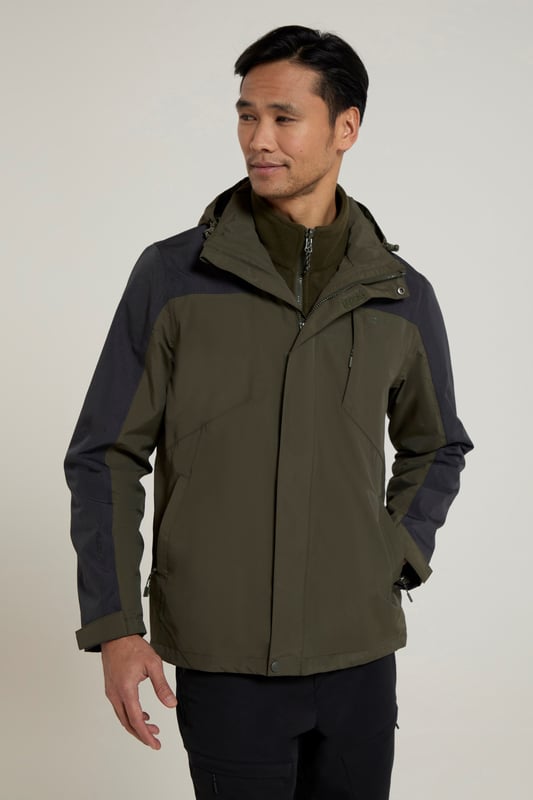 'District' Men's 3 in 1 Waterproof Jacket Warm Inner Fleece Hooded ...