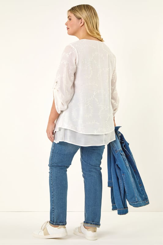 Curve Embroidered Asymmetric Layer Top