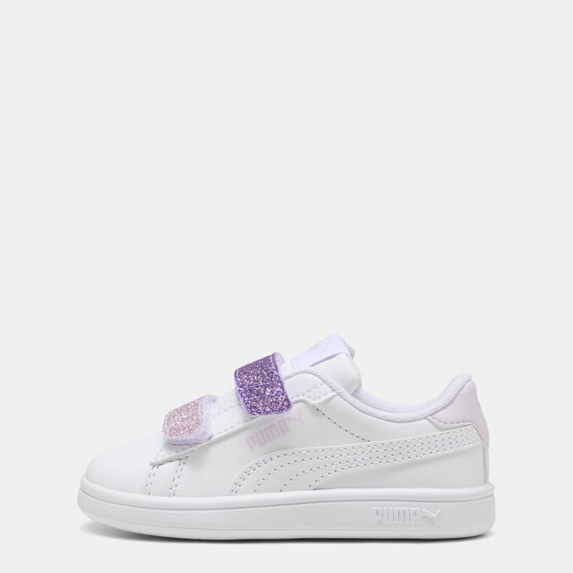 Boy's Puma Junior Smash 3.0 Glitter Trainers in White pink