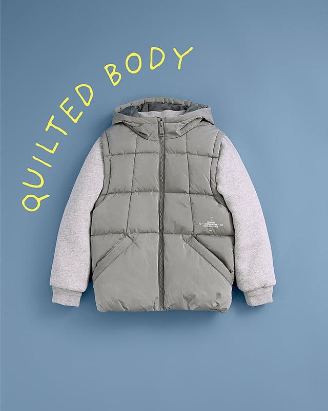 River Island Boys Jacket Grey Hooded Hybrid Gilet