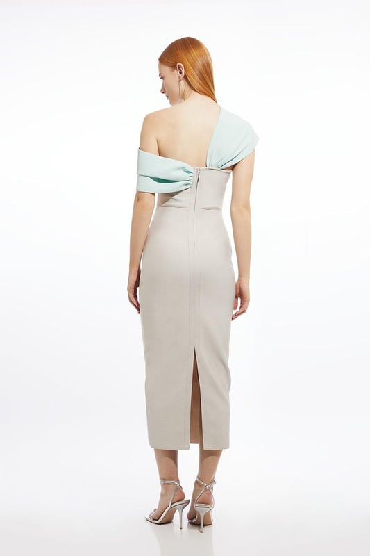 Figure Form Bandage Asymmetric Strap Knit Midi Dress