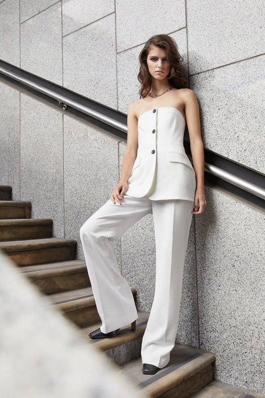 Compact Stretch Tailored Button Bodice Jumpsuit