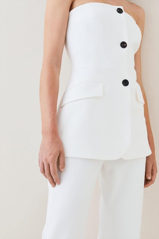 Compact Stretch Tailored Button Bodice Jumpsuit