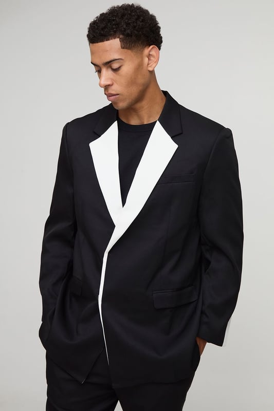 Straight Fit Contrast Panel Suit Blazer