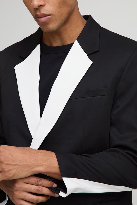 Straight Fit Contrast Panel Suit Blazer