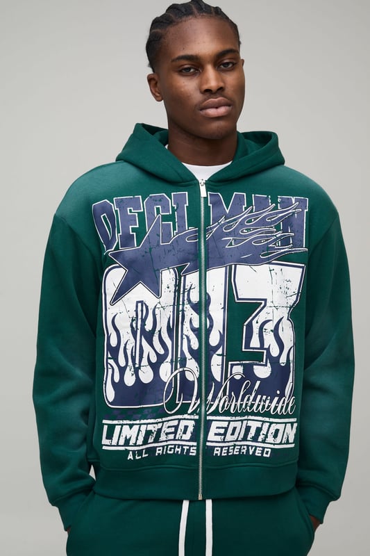 Oversized Boxy OFCL MAN Spray Wash Zip Through Hoodie