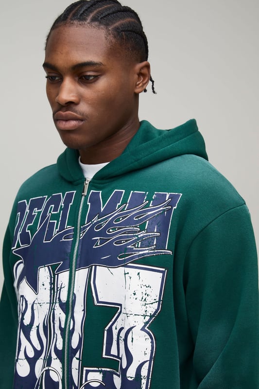 Oversized Boxy OFCL MAN Spray Wash Zip Through Hoodie