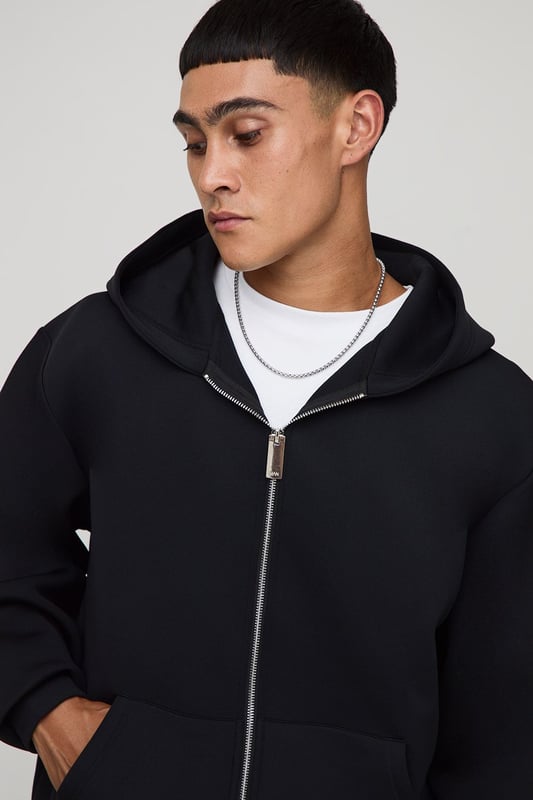Oversized Bonded Scuba Zip Through Hoodie