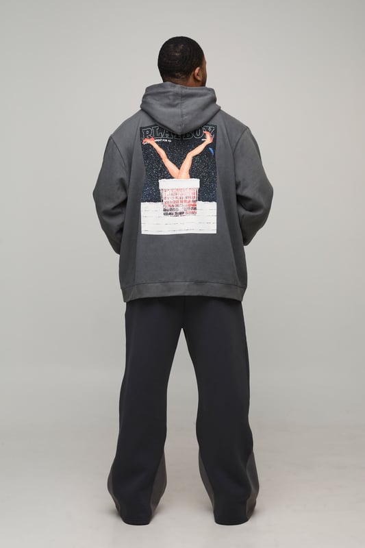 Plus Oversized Playboy Christmas License Printed Hoodie