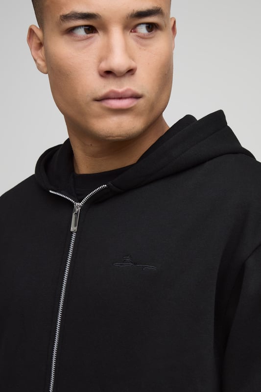 Basic BM Signature Oversized Zip Through Hoodie