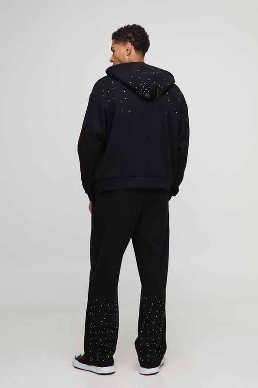 Oversized Boxy Rhinestone Zip Through Hoodie