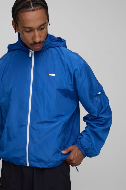 Regular Fit Lightweight Nylon Funnel Neck with Hood Windbreaker Jacket