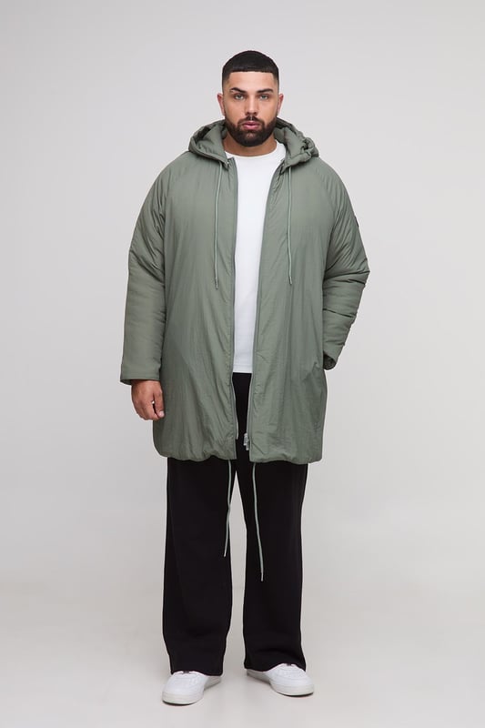 Plus Regular Fit Longline Hooded Zip Up Padded Parka