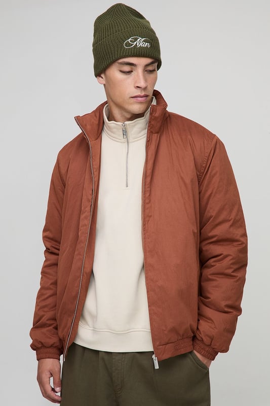 Regular Fit Funnel Neck Nylon Mono Padded Bomber Jacket