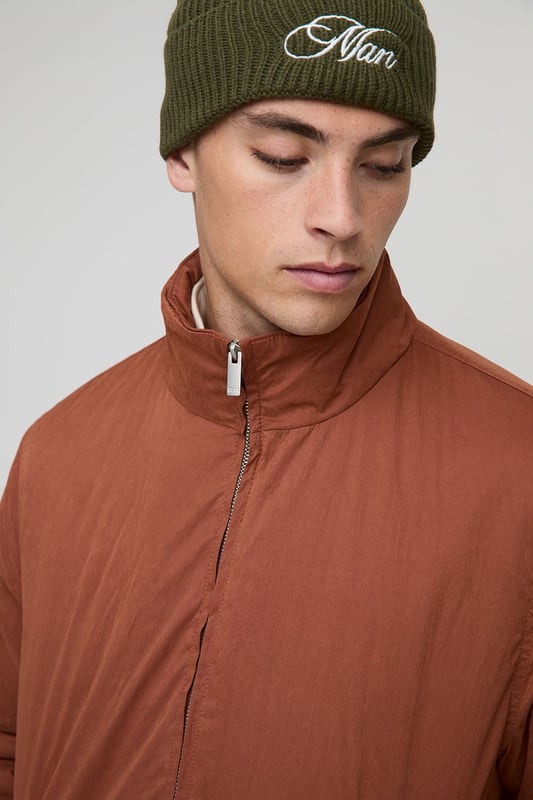 Regular Fit Funnel Neck Nylon Mono Padded Bomber Jacket