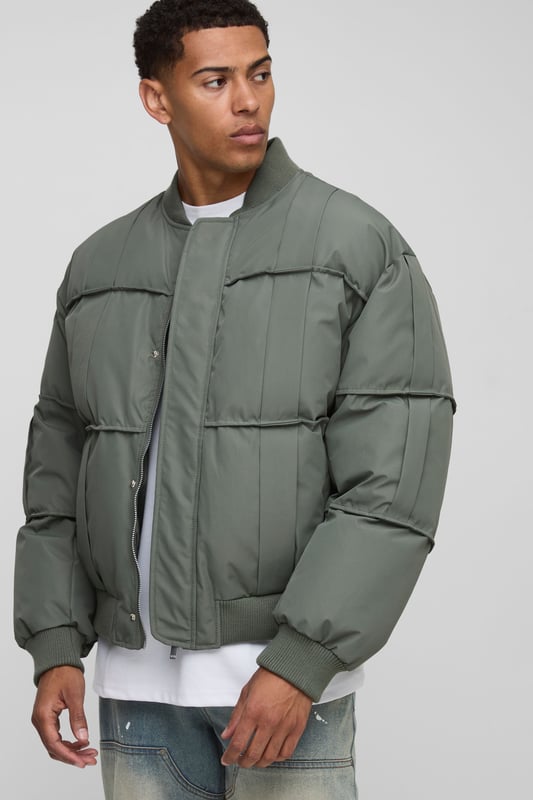 Oversized Fit Pleated Panel Bomber Jacket