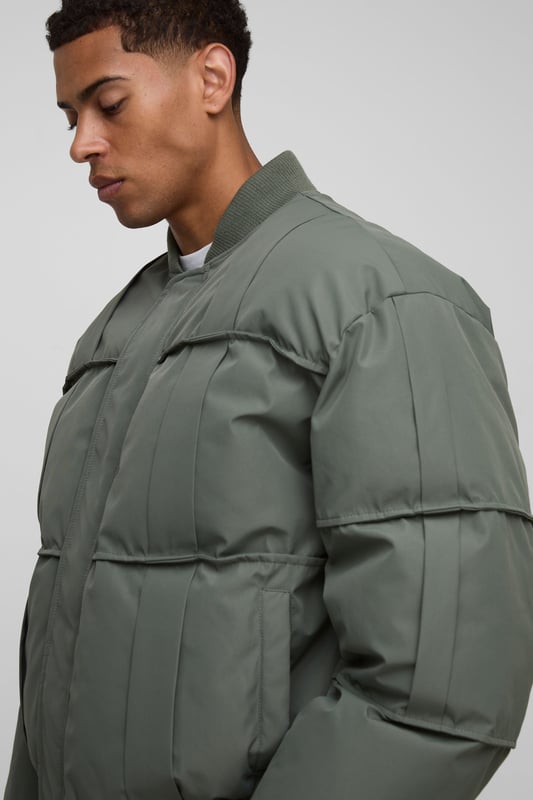 Oversized Fit Pleated Panel Bomber Jacket