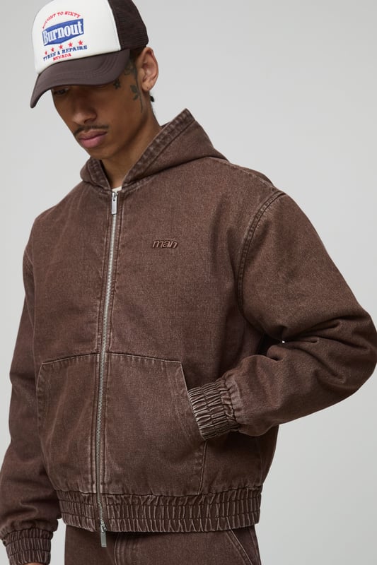 Boxy Fit Padded Washed Twill Hooded Bomber Jacket