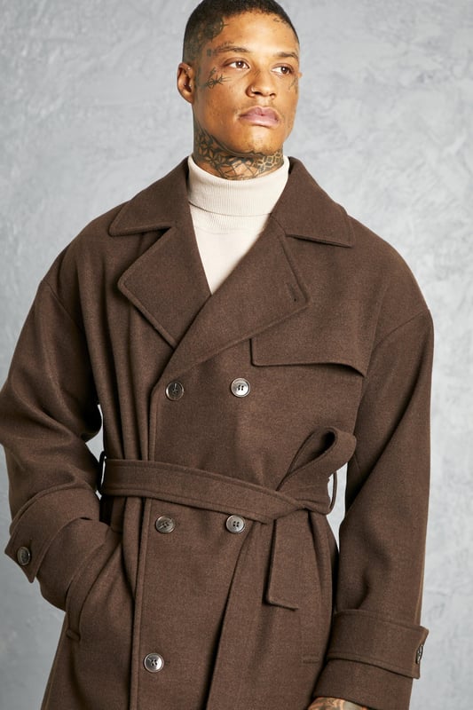 Double Breasted Trench Overcoat in Chocolate