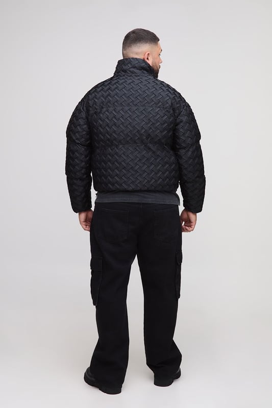 Plus Oversized Fit Woven Textured Funnel Neck Puffer Jacket