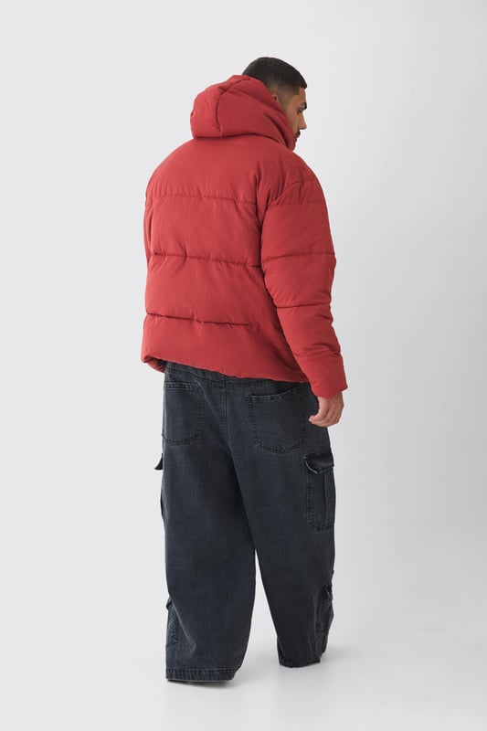 Plus Extended Funnel Neck Hooded Puffer Jacket In Rust