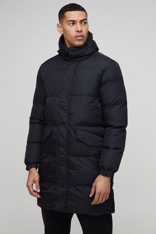 Mid Length Hooded Puffer in Black