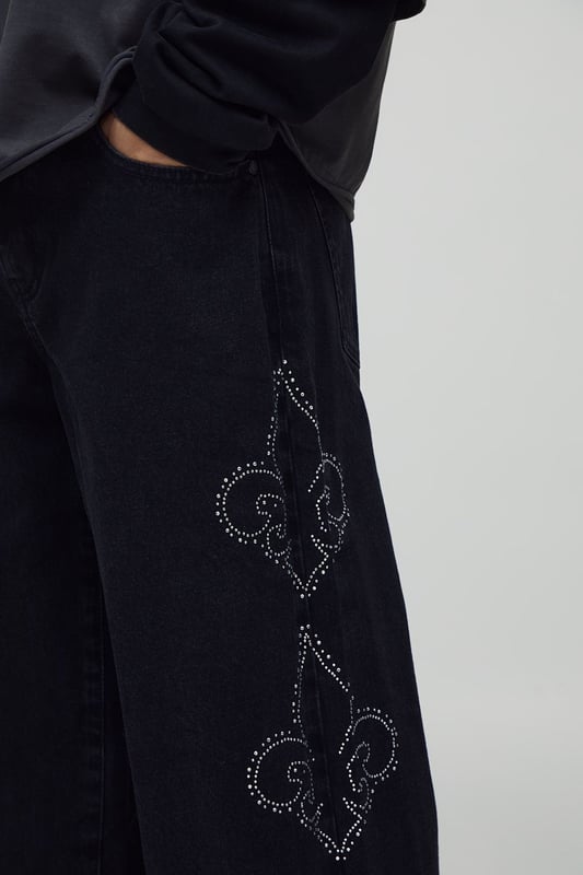 Baggy Fit Jewel Embellished Jeans