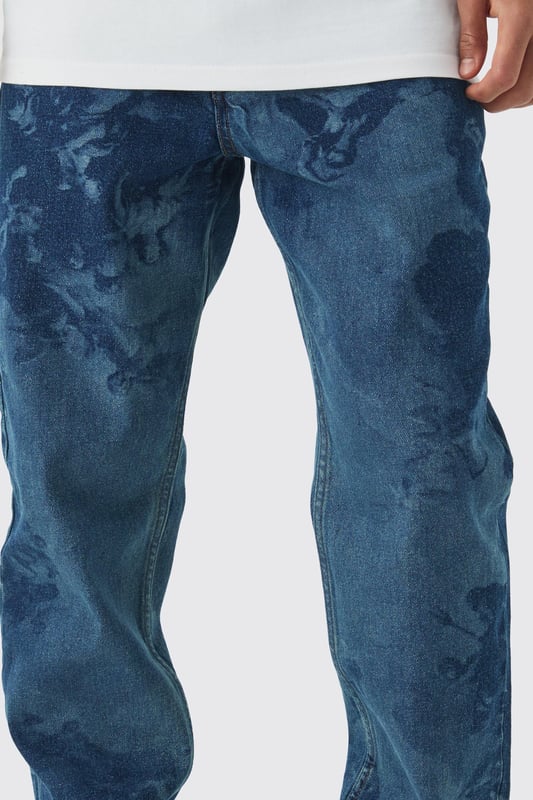 Slim Fit Renaissance Laser Print Denim Jeans