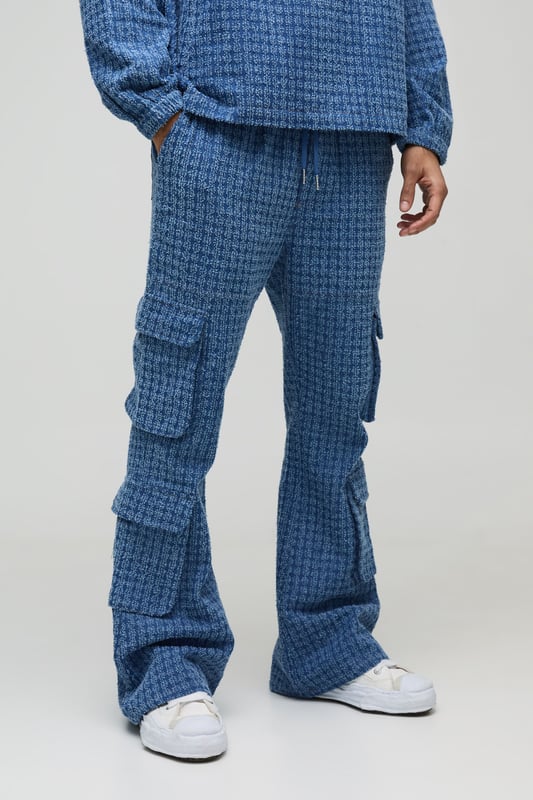 Relaxed Flared Cargo Textured Denim Jeans