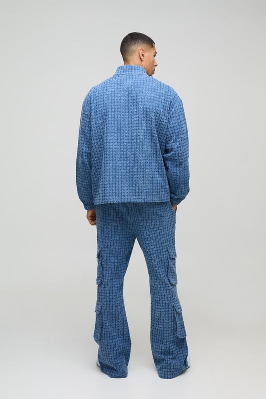 Relaxed Flared Cargo Textured Denim Jeans