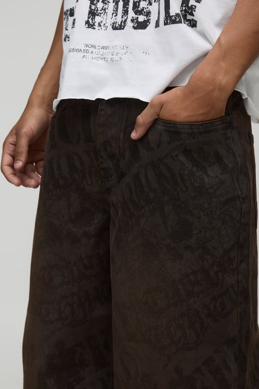 Baggy Laser Print Washed Jeans