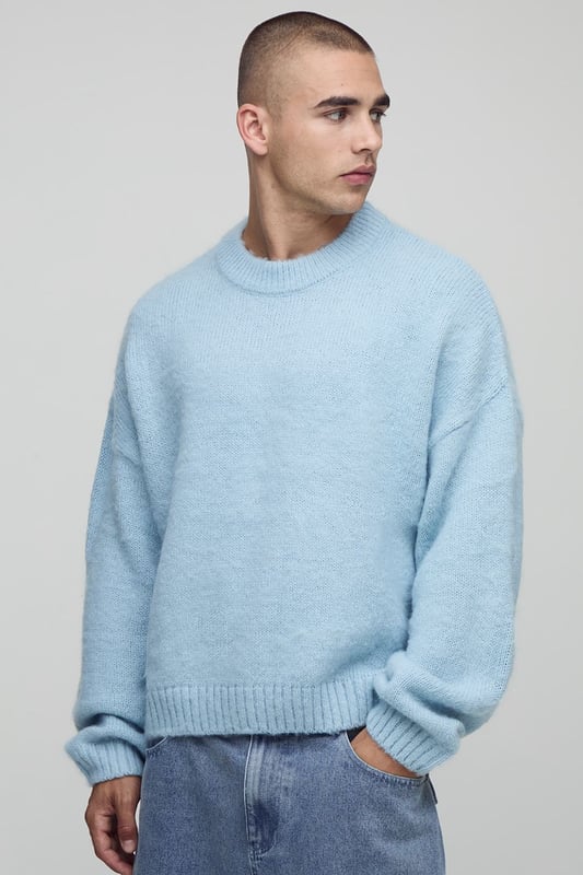 Boxy Fit Brushed Extended Neck Knitted Jumper