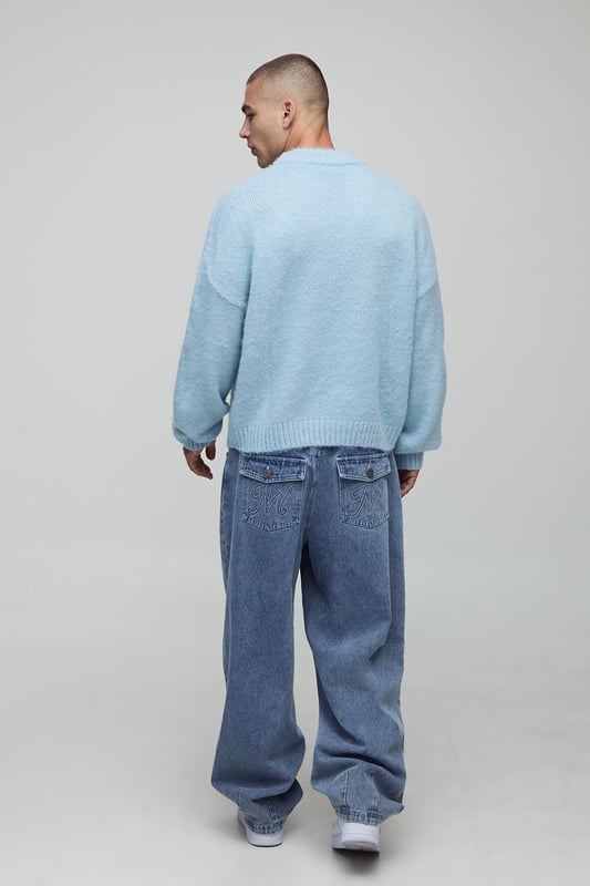 Boxy Fit Brushed Extended Neck Knitted Jumper