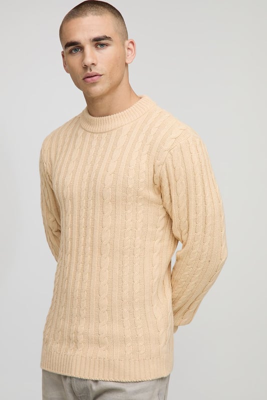 Muscle Fit Cable Knitted Jumper