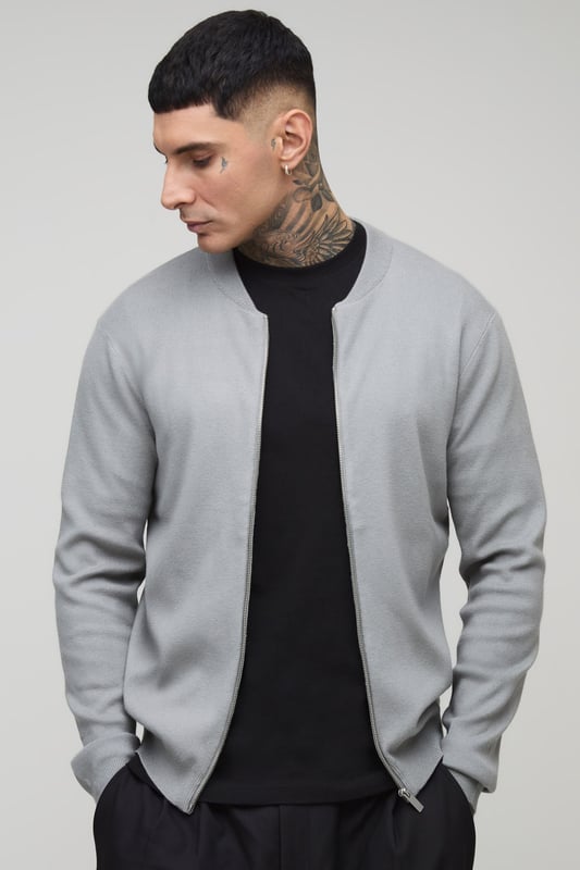 Tall Basic Regular Fit Knitted Bomber Jacket