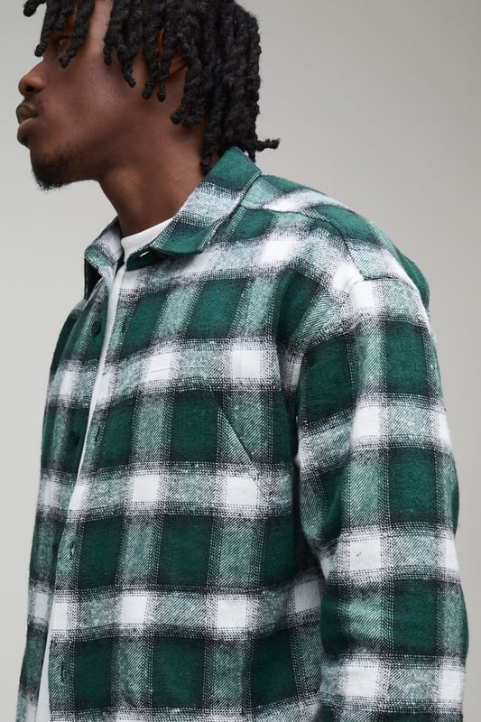 Tall Oversized Brushed Check Detail Carpenter Overshirt