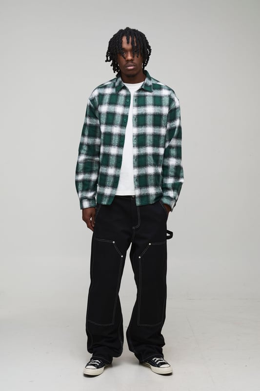Tall Oversized Brushed Check Detail Carpenter Overshirt