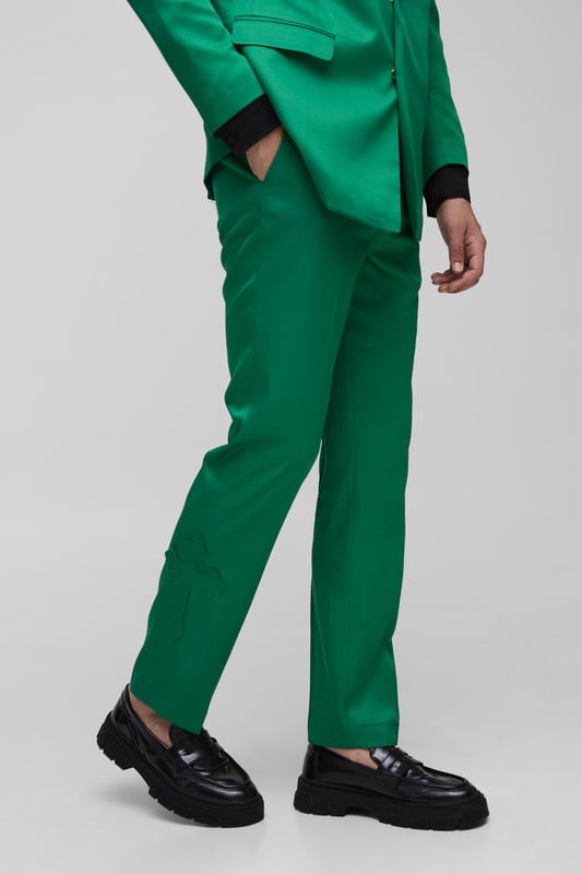 Straight Fit Cross Applique Suit Trouser