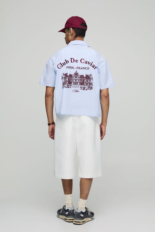 Oversized Boxy Club De Caviar Printed Stripe Shirt