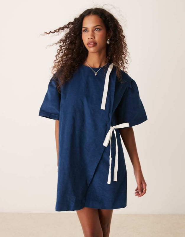 Ghospell contrast bow mini dress in navy