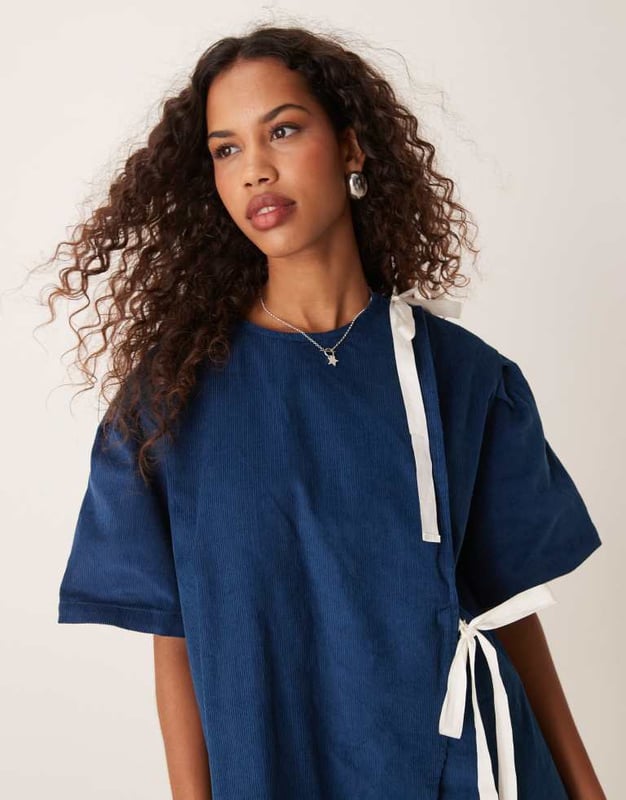 Ghospell contrast bow mini dress in navy