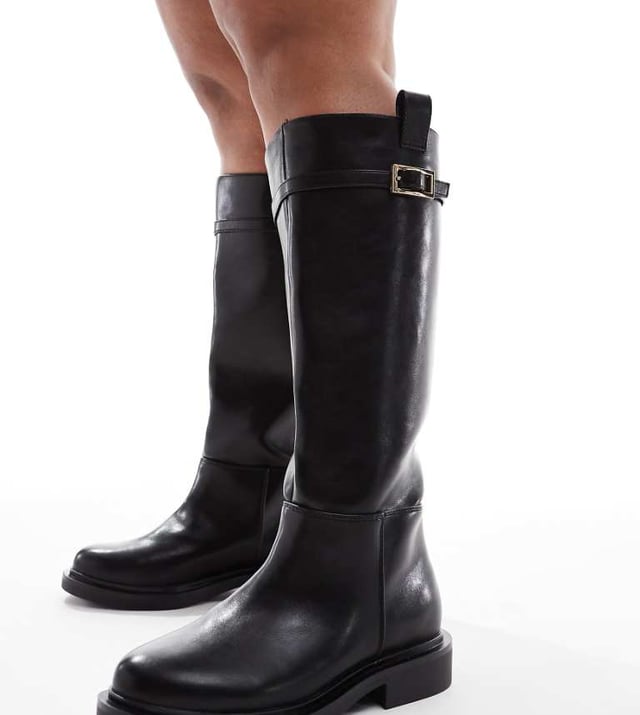 ASOS DESIGN Curve Callie smart flat riding knee boots in black