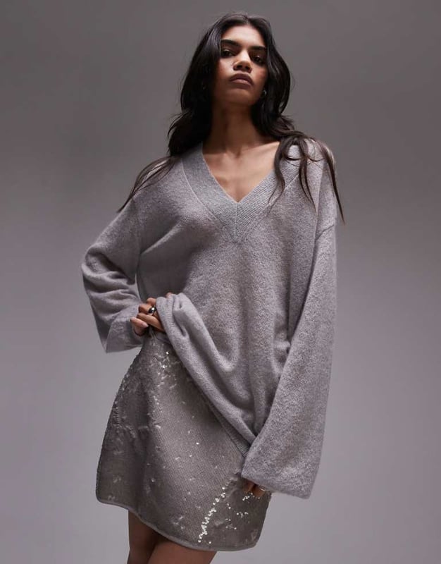 Topshop premium knitted fine gauge mohair v neck relaxed jumper in ...