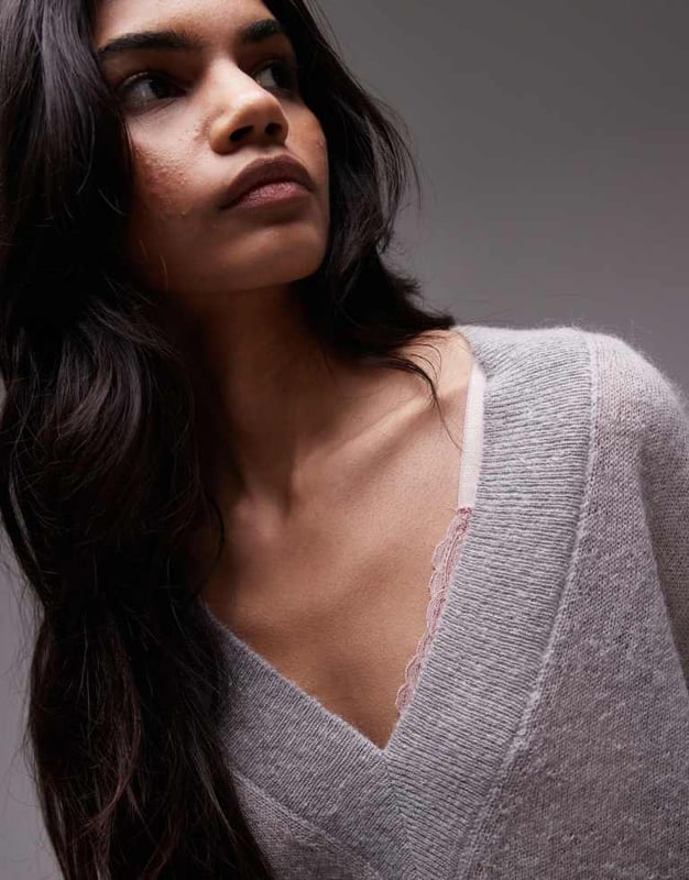 Topshop premium knitted fine gauge mohair v neck relaxed jumper in ...