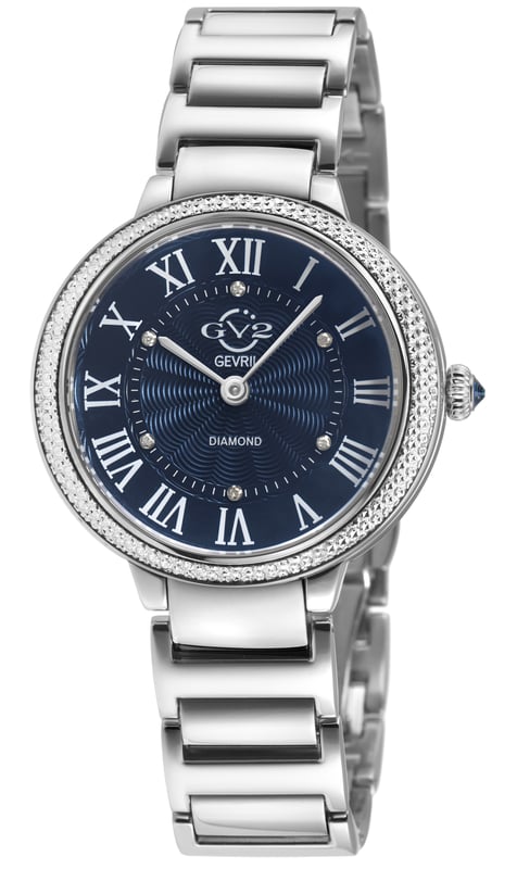 GV2 Rome Brillante Women's Diamond 316L Stainless Steel Case,Blue Dial ...